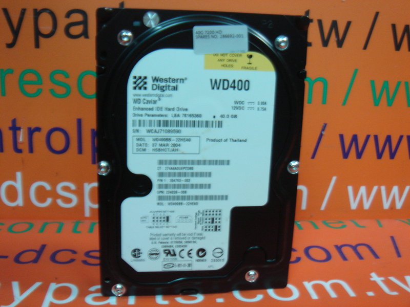 Western Digital WD400BB-22HEA0 40GB Hard Disk Drive - PLC DCS SERVO ...