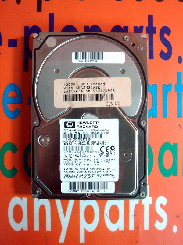HEWLETT PACKARD(HP) / IBM Hard Drive DDRS-34560 / 03L5484 / D5145-69001 ...