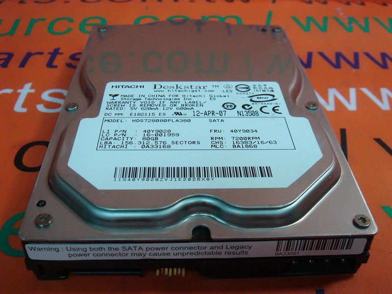 HITACHI HDS728080PLA380 / 40Y9028 / 16-001959 - 裕益科技自動化設備可程式編碼器PLC分散式控制 ...