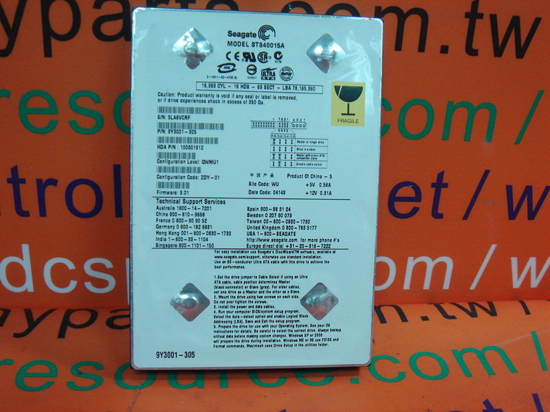 SEAGATE ST340015A 40GB IDE - 裕益科技自動化設備可程式編碼器PLC分散式控制系統DCS